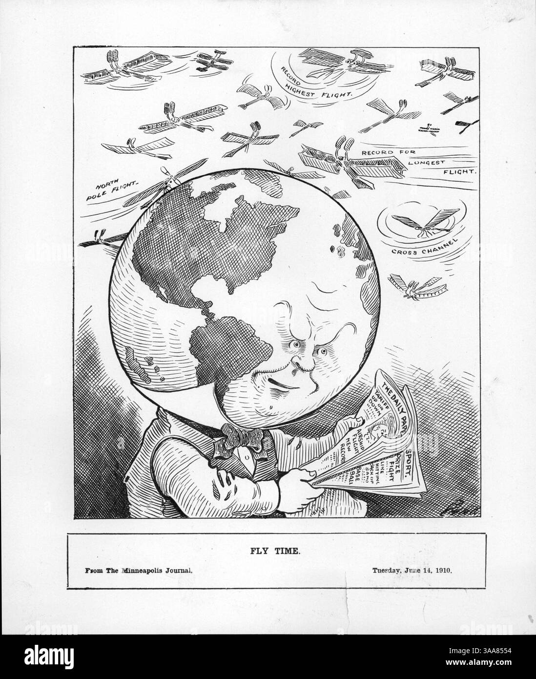 The illustration depicts a globe with a face and body reading a ...