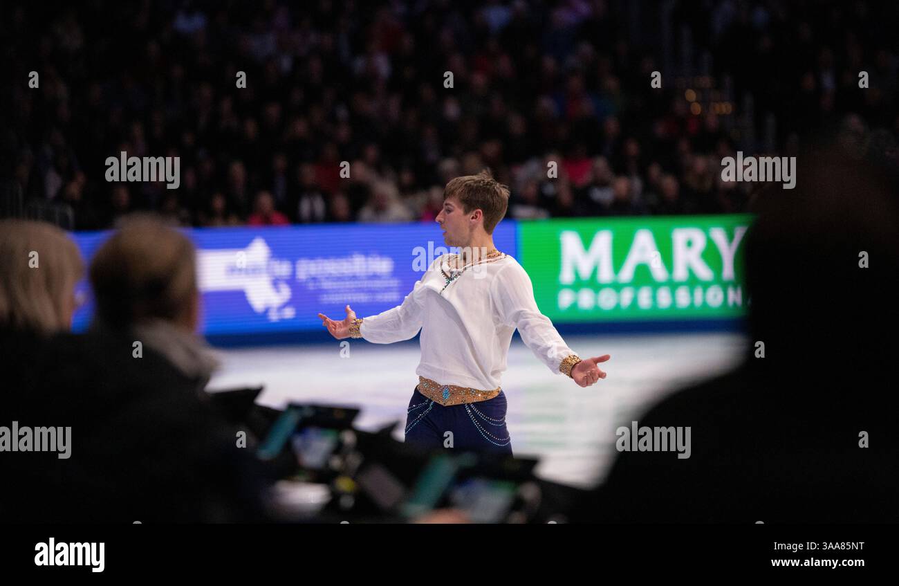 Boston,. MA. March 28, 2025. Andrew Torgashev skates in front of the ...
