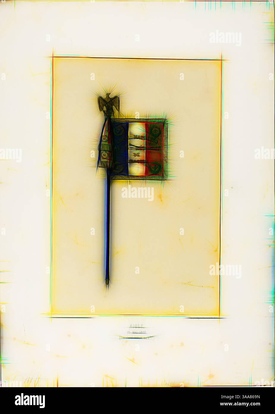 A stylized representation of a flag featuring a unique emblem and ...