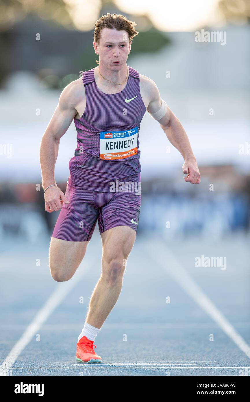 Lachlan Kennedy seen in action during the 100m race at the 2025 Maurie ...