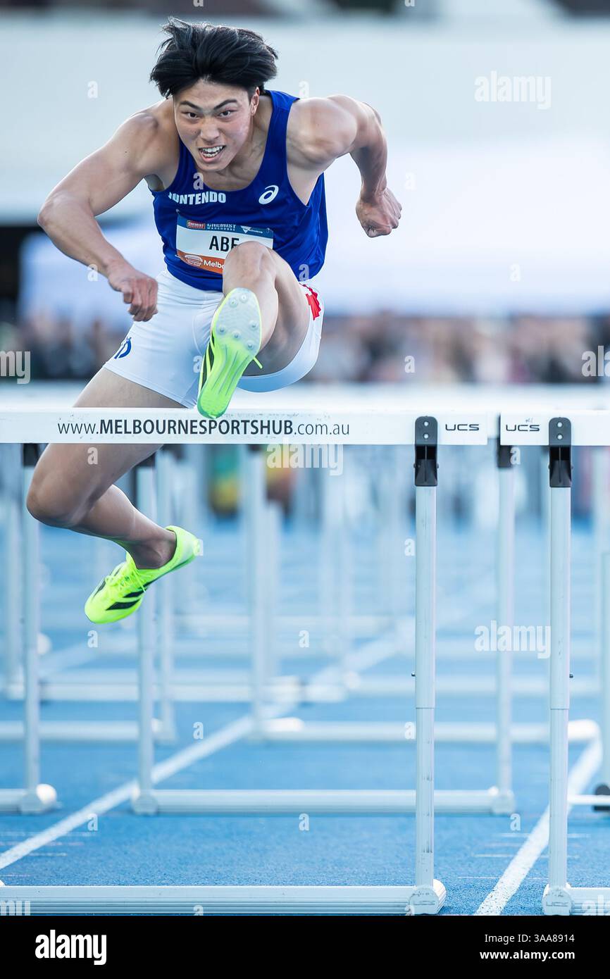 Tatsuki Abe of Japan won the 110m Hurdles Men at the 2025 Maurie Plant Invitational. Maurie ...