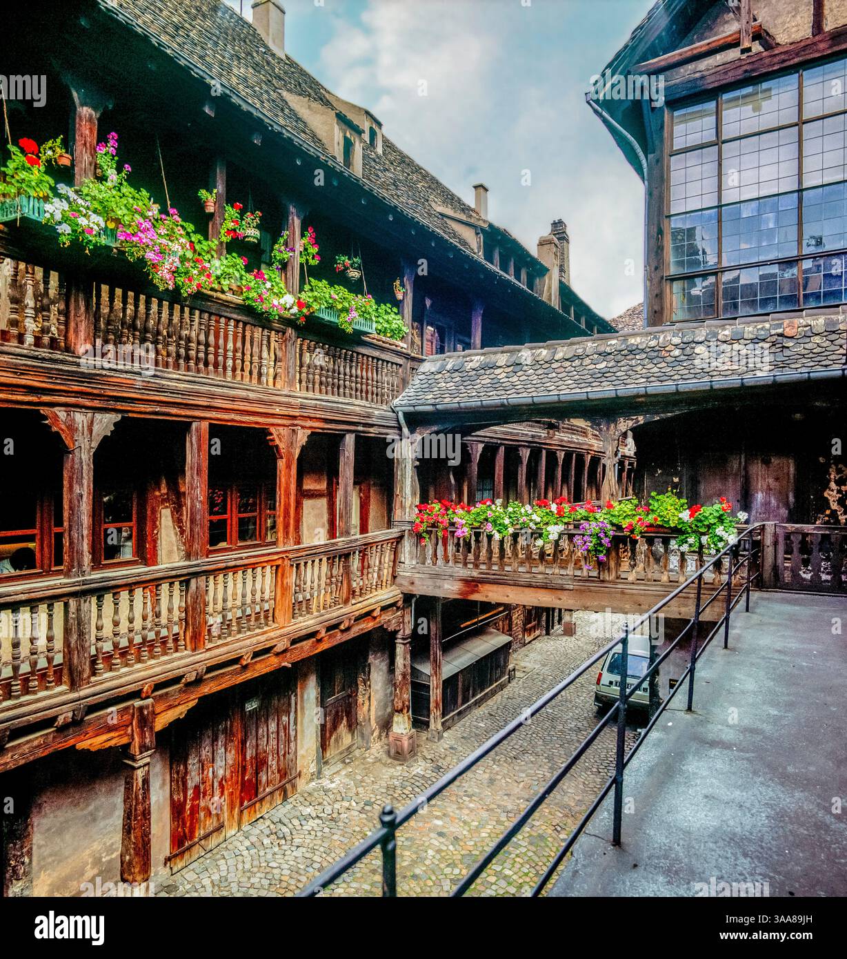 Vintage 1960s picture, "Cour du Corbeau" courtyard, historical ancient ...