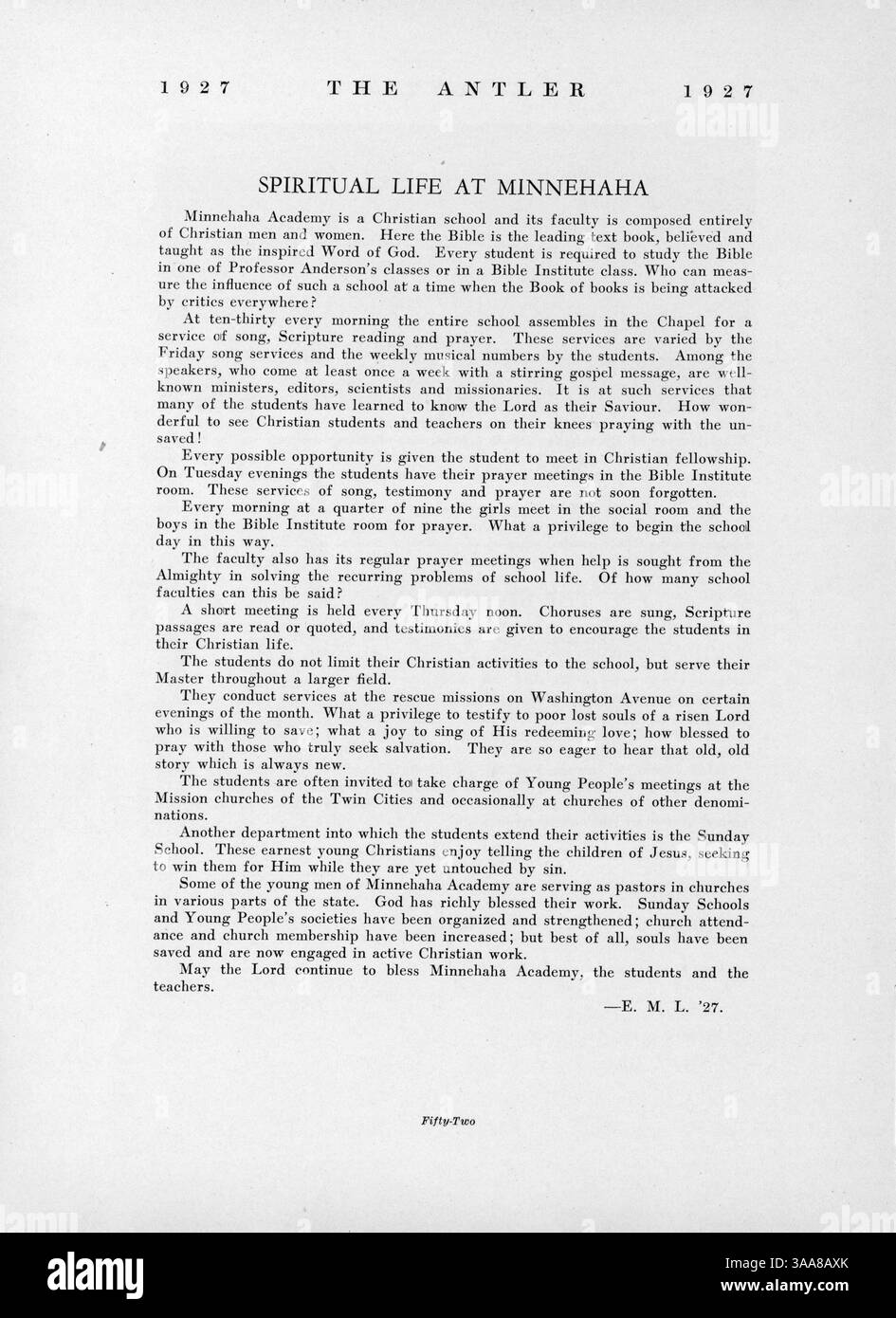 The 1927 Antler Yearbook at Minnehaha Academy documents the major ...