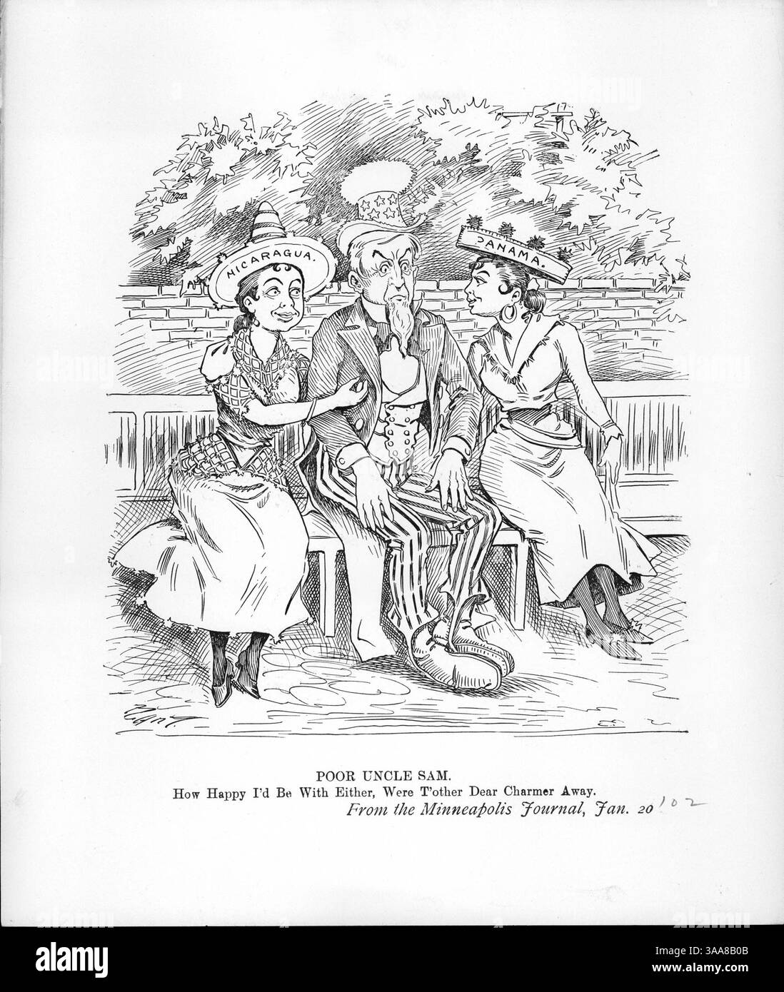 A political cartoon depicting Uncle Sam being courted by Nicaragua and ...