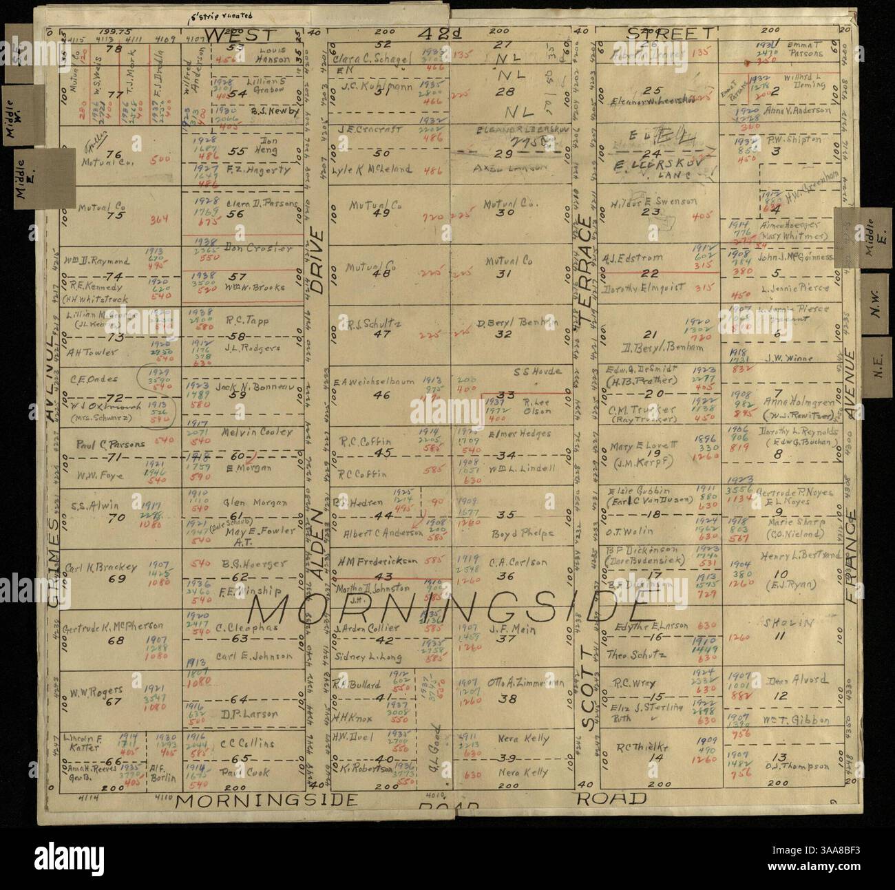 This 1938 1939 assessment map of morningside village displays si hi-res stock photography and ...