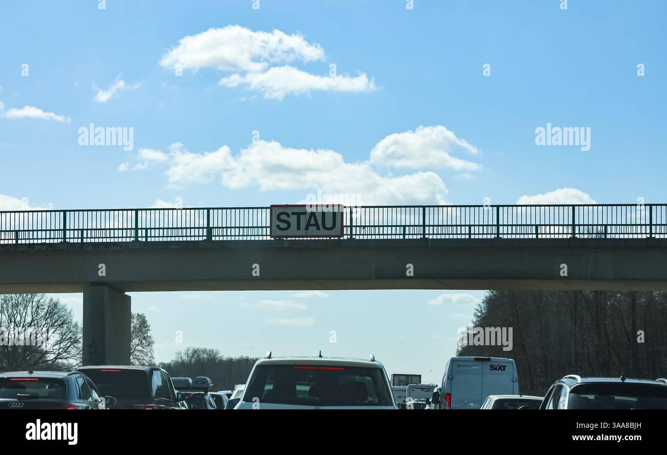Hamburg, Germany - 28. March 2024: Cars stuck in traffic jam on German ...