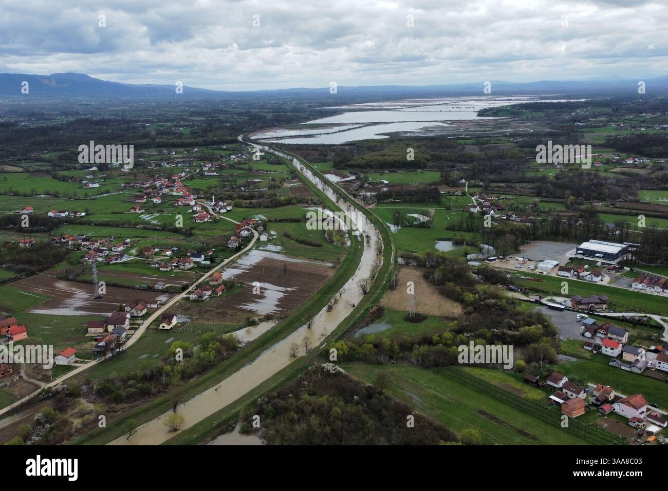 Prijedor, Bosnia And Herzegovina. 31st Mar, 2025. Aerial view of a ...