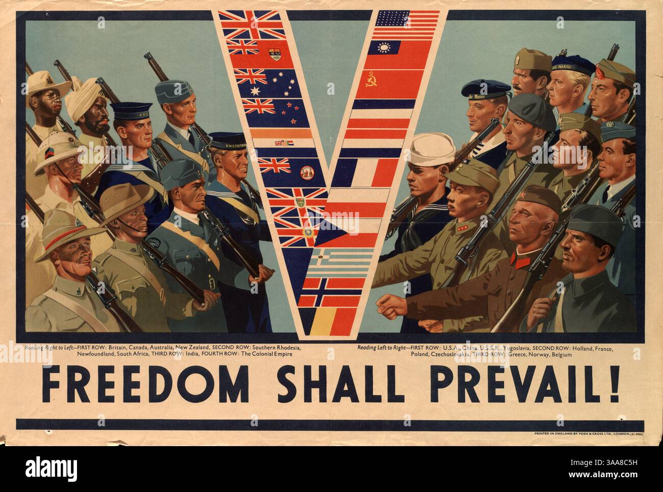 This illustration shows flags of the Allied nations forming a 'V ...