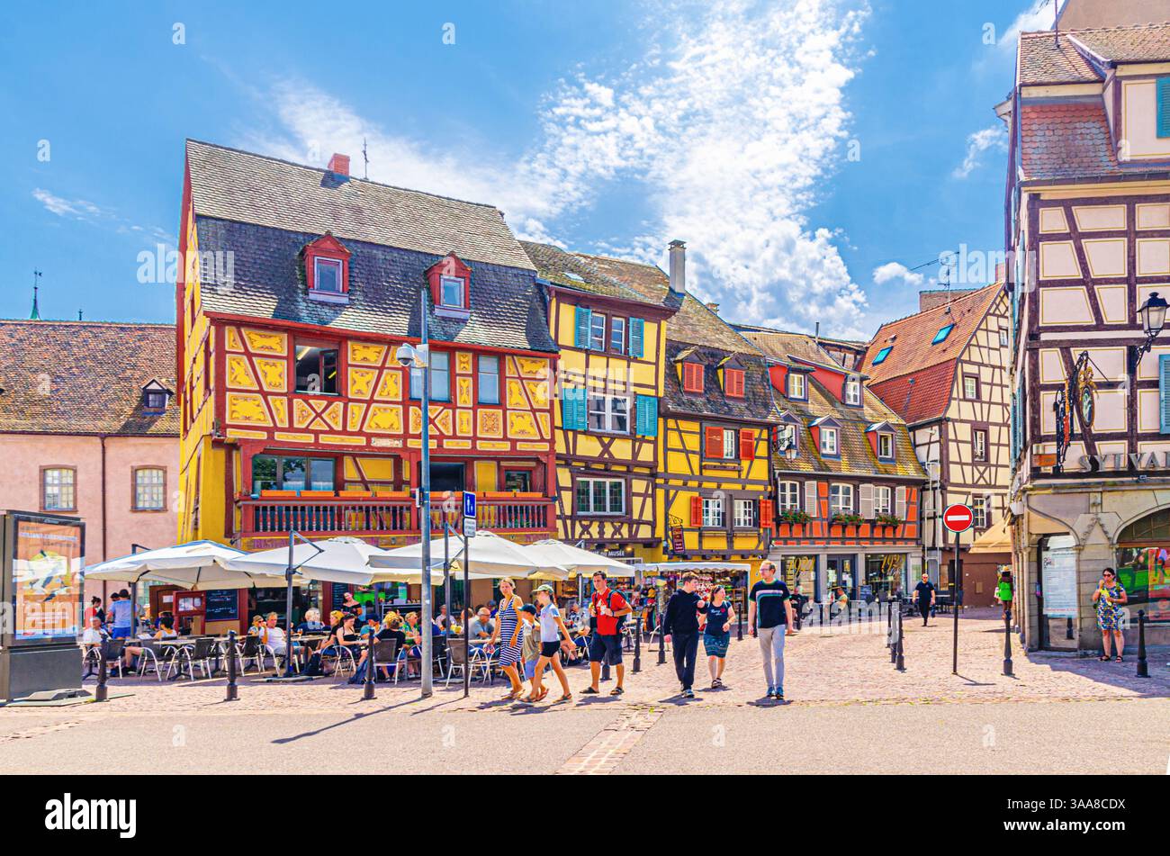 Colmar, France, July 11, 2024: people walking tourists stroll ...