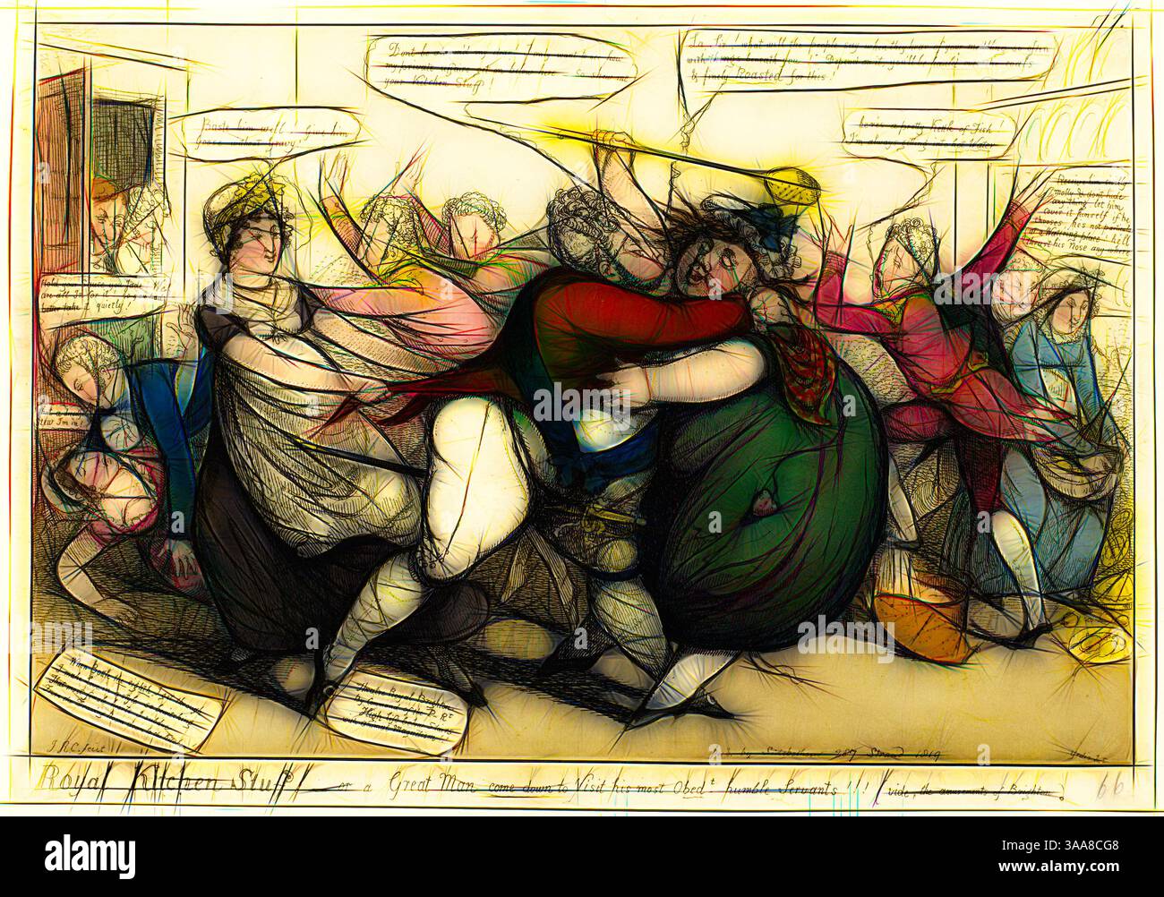 Featuring exaggerated figures in vibrant attire hi-res stock ...