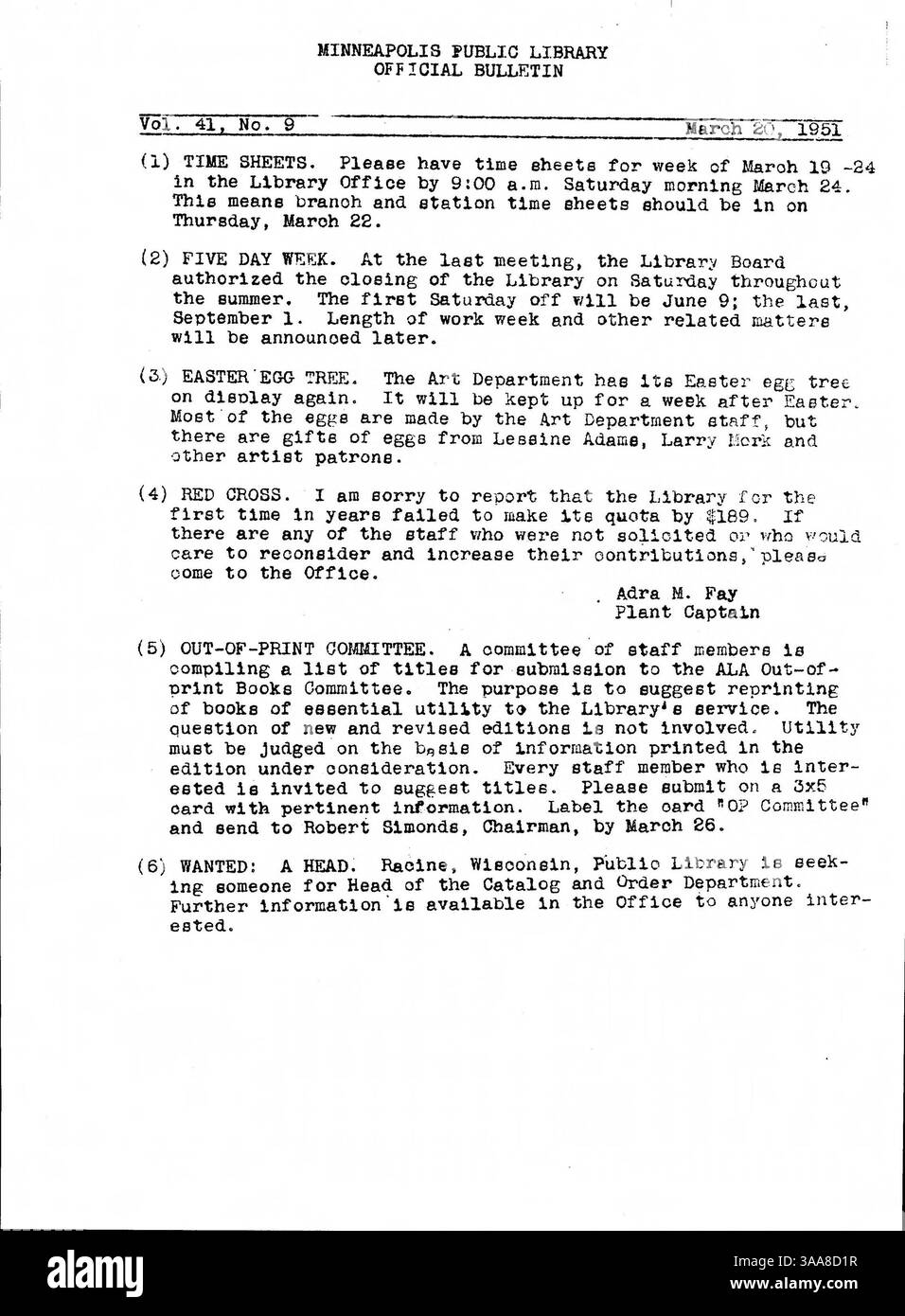 The 1951 Minneapolis Public Library Official Bulletin is a weekly ...