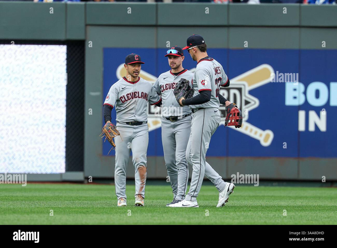 Kansas City, MO, USA. 30th Mar, 2025. Cleveland Guardians left fielder ...