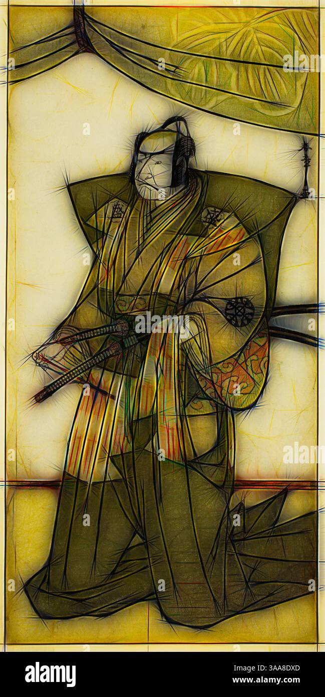 A figure in traditional attire stands poised, with intricate details on ...