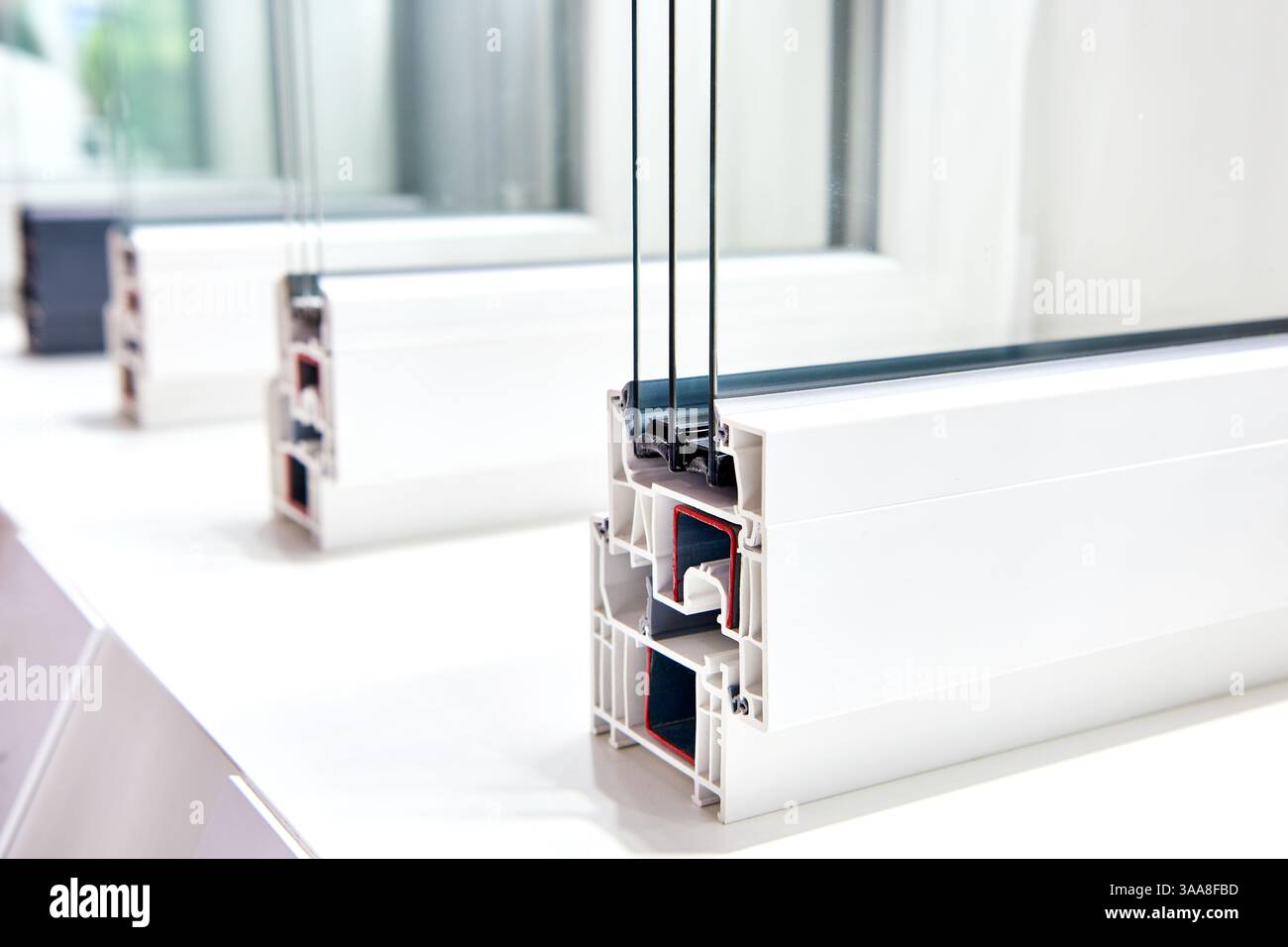 Sectional frame window of plastic insulating glass unit in store Stock ...