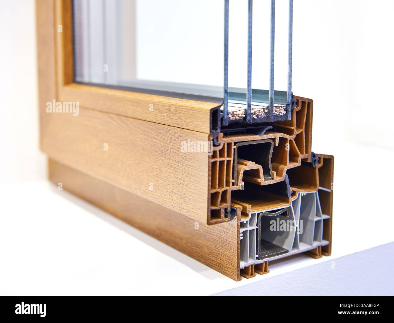 Sectional frame window of plastic insulating glass unit in store Stock ...