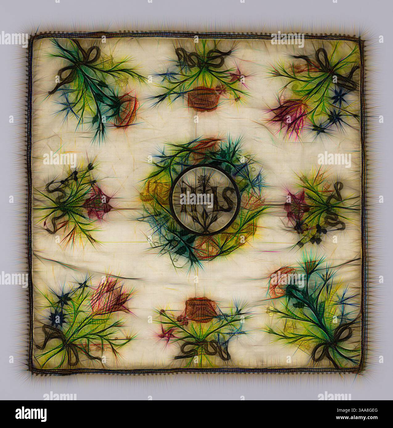 A delicate textile featuring an intricate floral design, intertwined ...