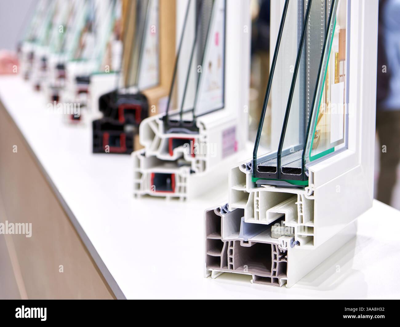 Sectional frame window of plastic insulating glass unit in store Stock ...