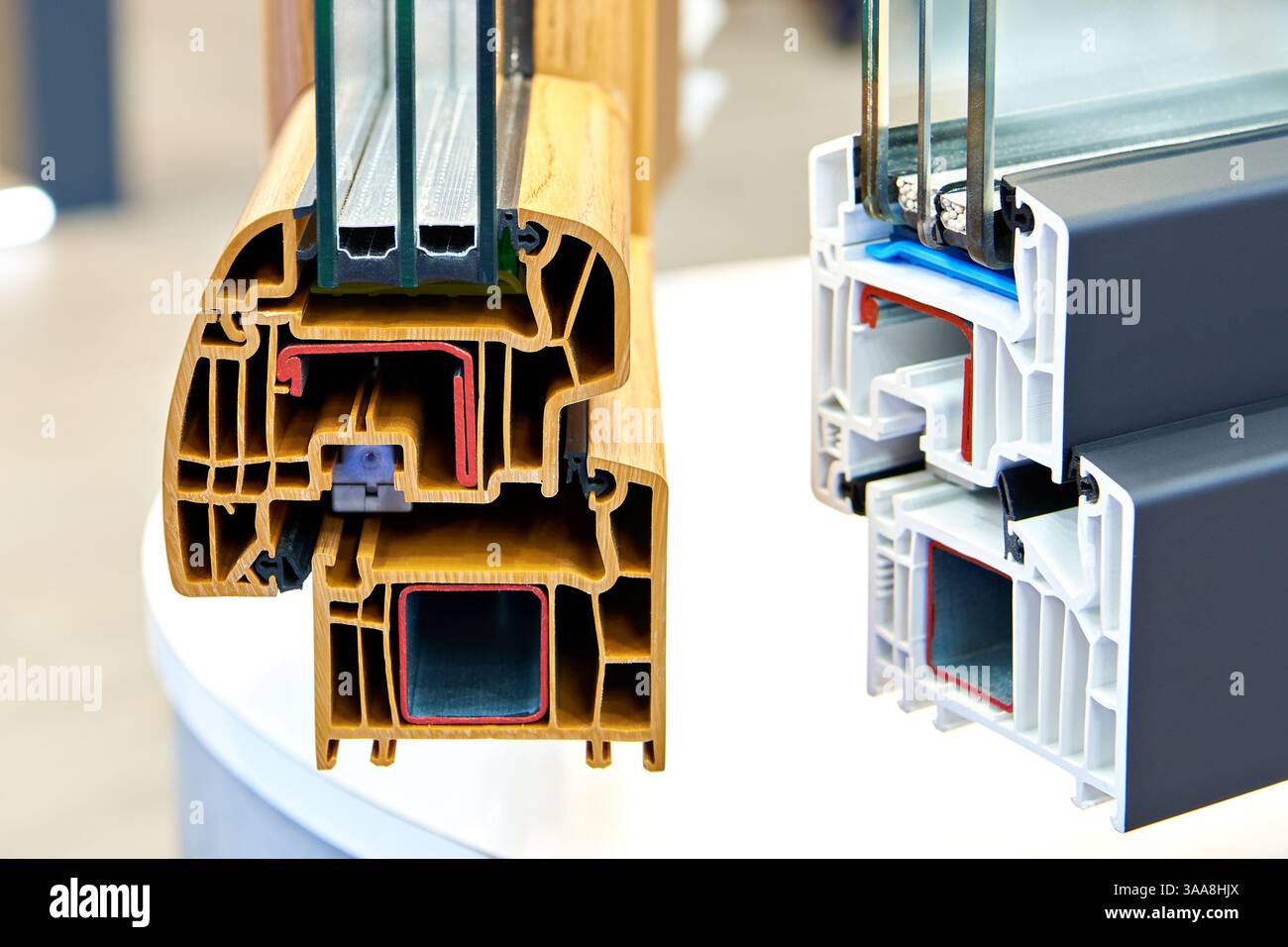 Sectional frame window of plastic insulating glass unit in store Stock ...