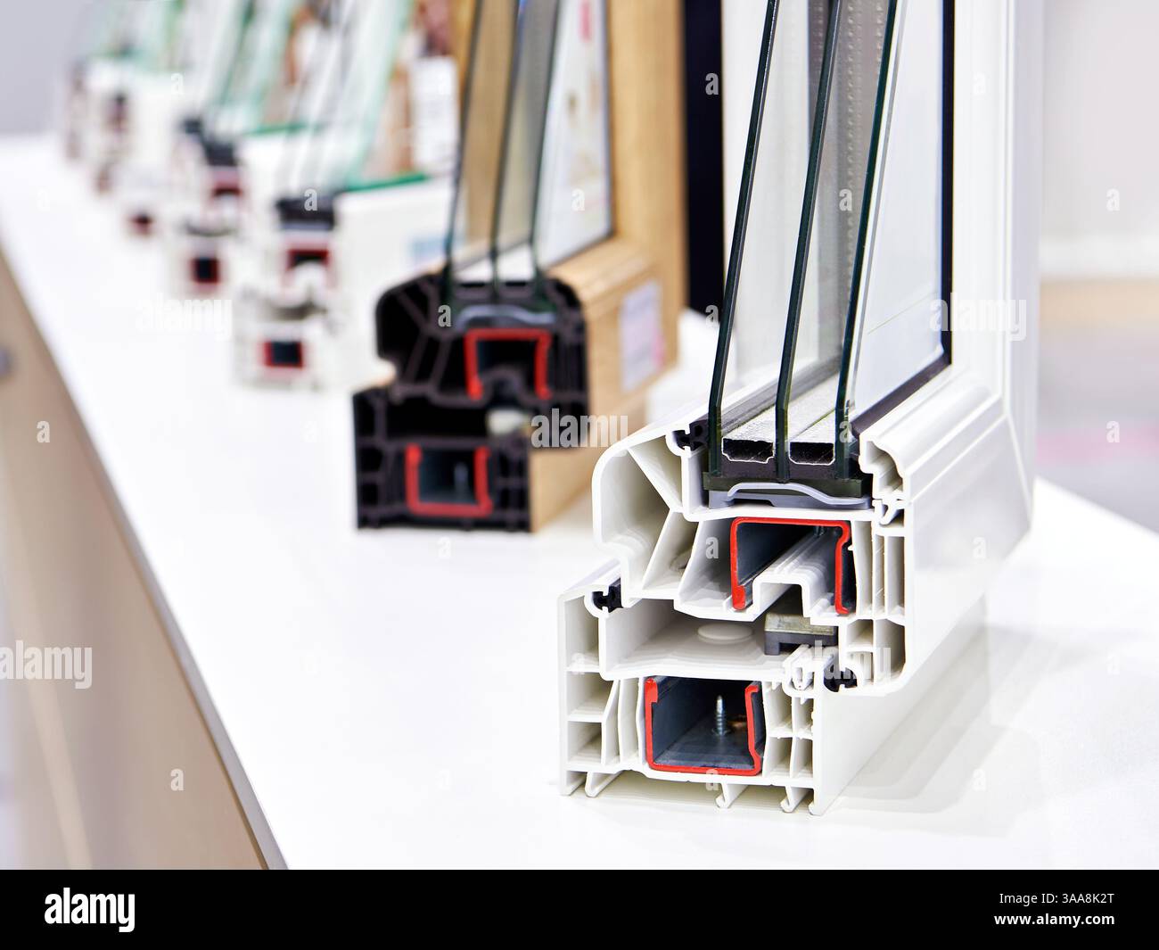 Sectional frame window of plastic insulating glass unit in store Stock ...