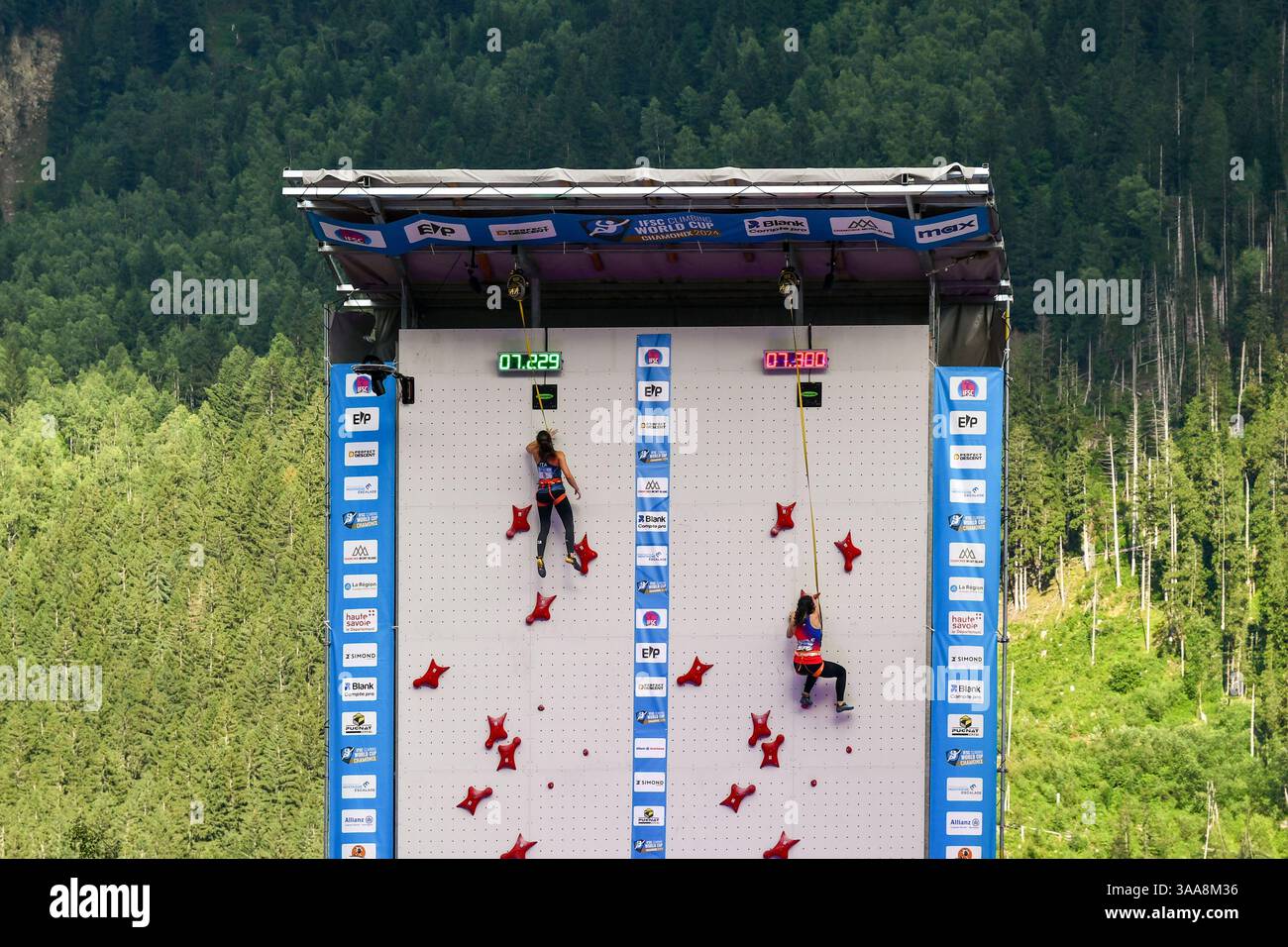 Climber athletes competing in the Speed and Lead IFSC Climbing World ...