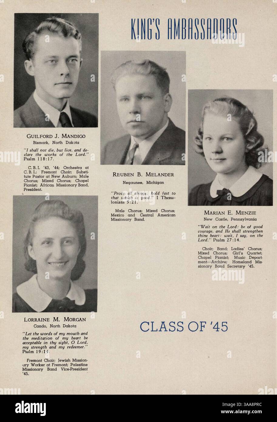 The 1945 North Central Bible Institute Yearbook highlights the students ...