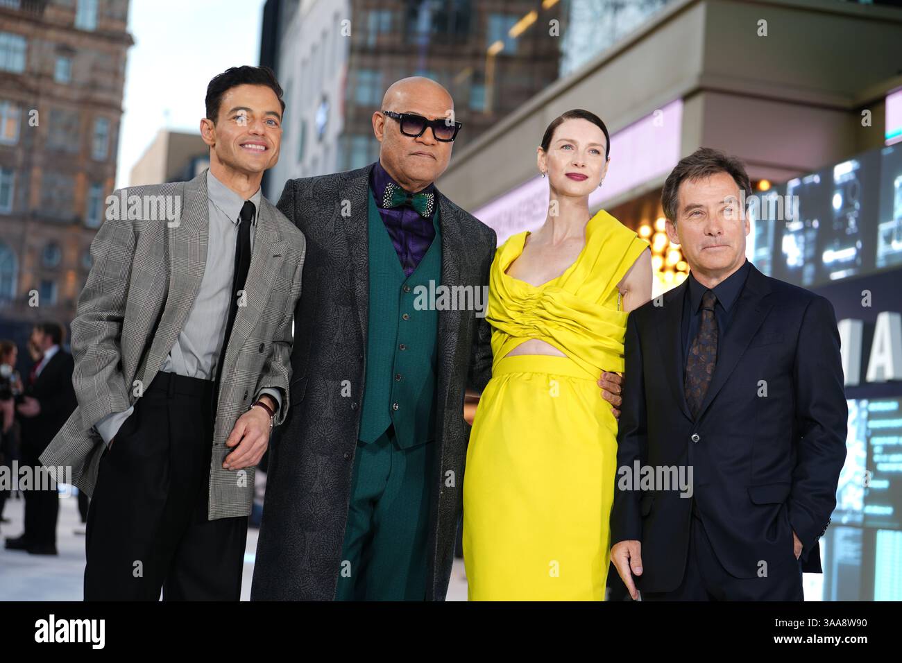(left to right) Laurence Fishburne, Caitriona Balfe, Rami Malek and ...