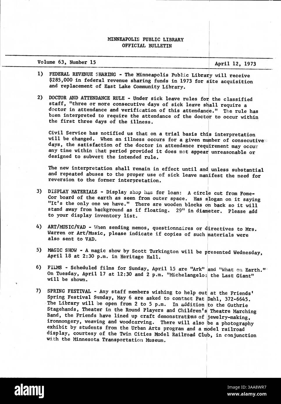 A 1973 edition of the Minneapolis Public Library Official Bulletin ...