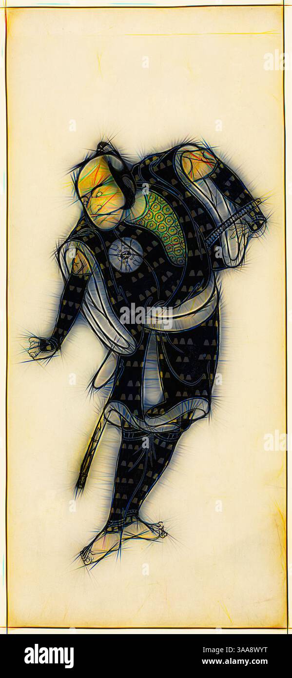 A stylized figure in traditional attire, striking a dynamic pose with ...