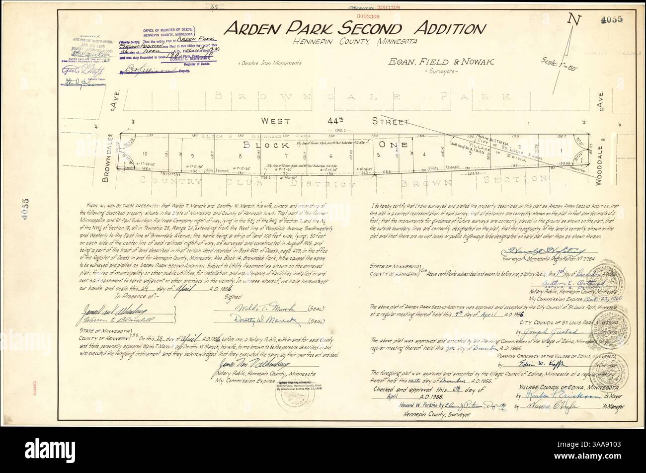 The map of the Arden Park Second Addition in Hennepin County outlines ...