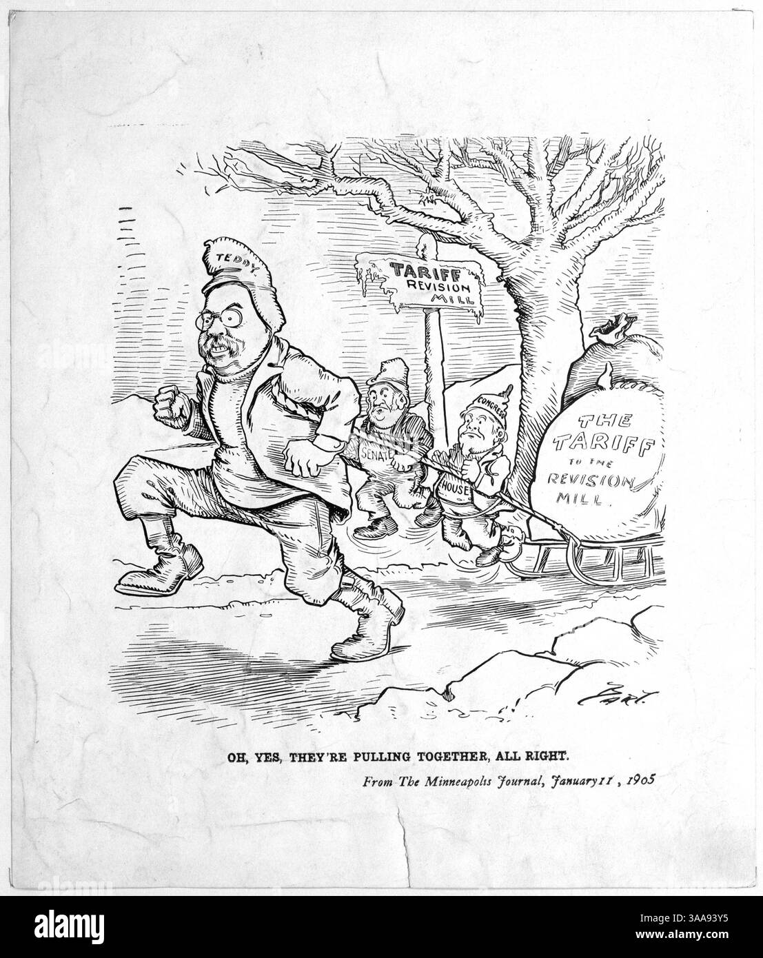 The political cartoon depicts president roosevelt urging tariff hi-res ...