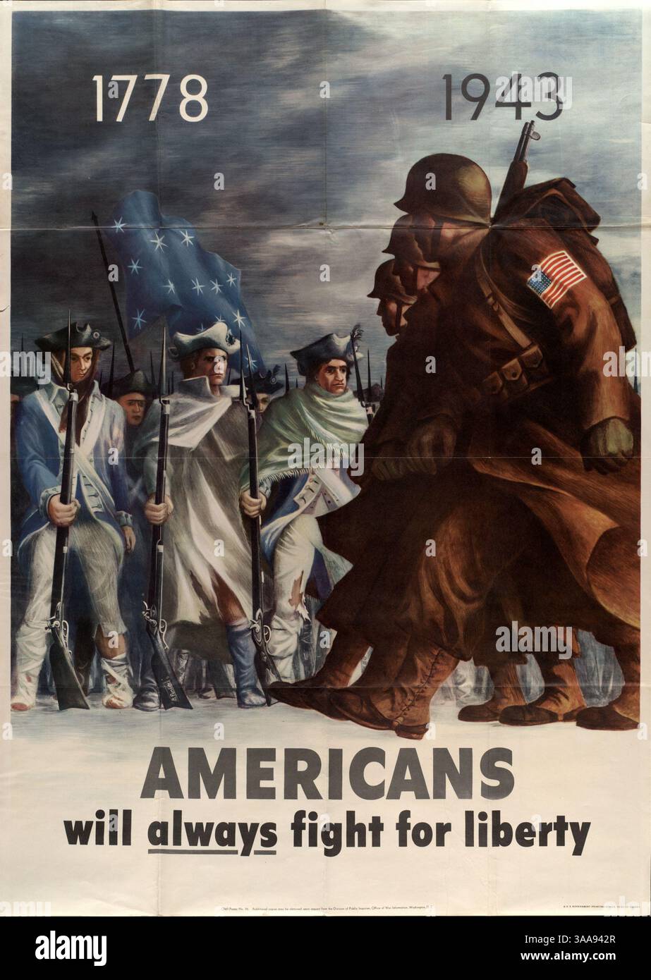 Depicts colonial militiamen watching modern soldiers march hi-res stock ...