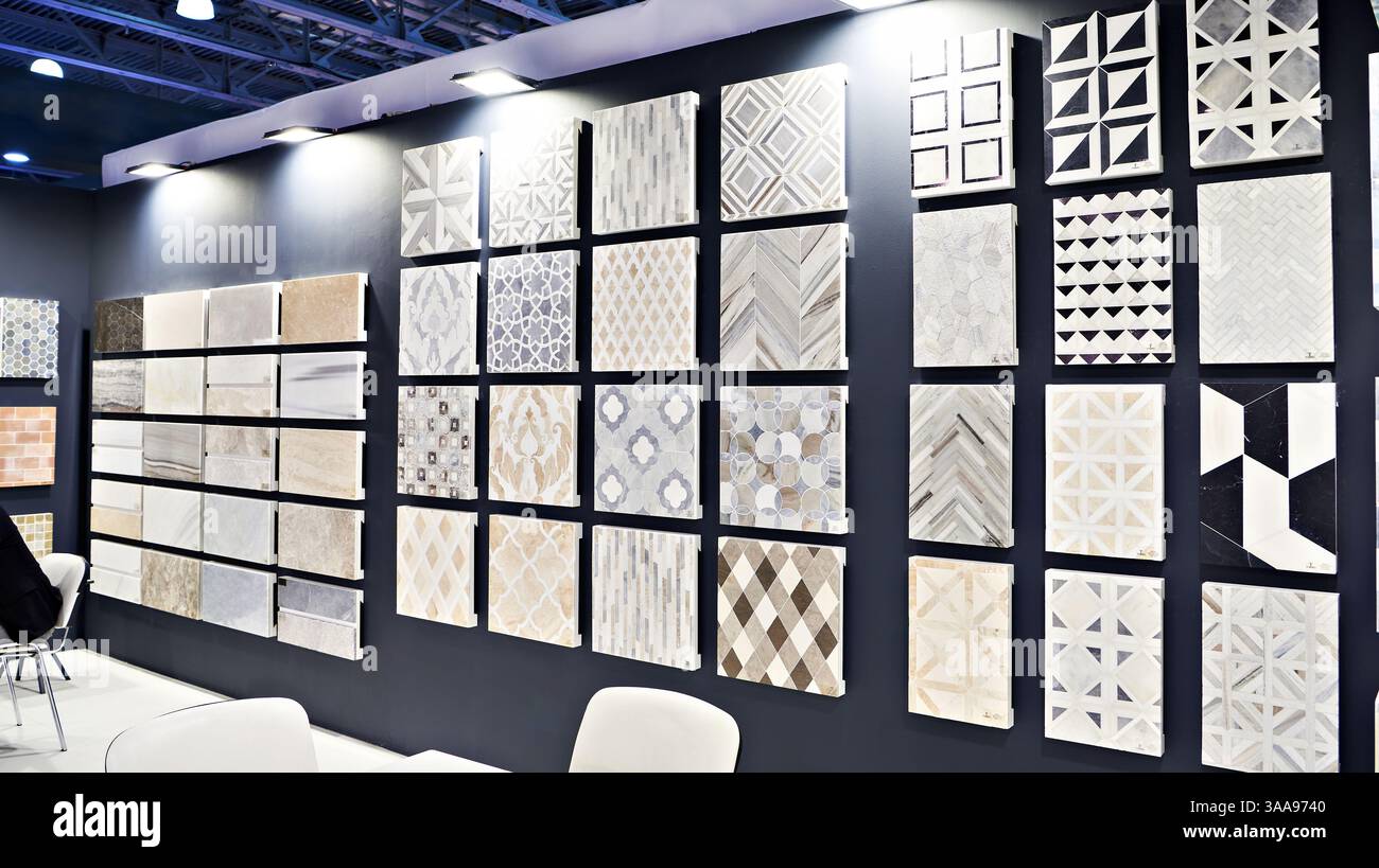 Marble waterjet tiles in hardware store Stock Photo - Alamy