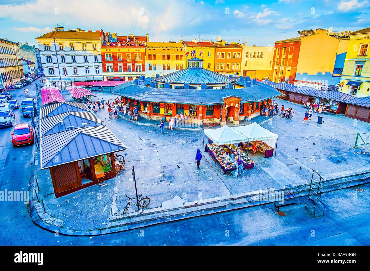 The rainbow in the sky over the New Square (Plac Nowy) in Kazimierz ...