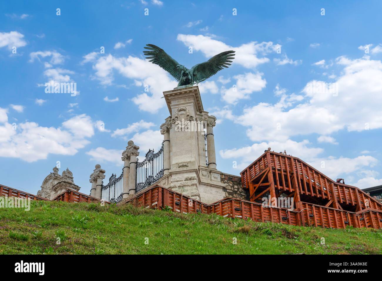 Budapest, Hungary - March 15, 2025: A bronze statue of a turul a ...