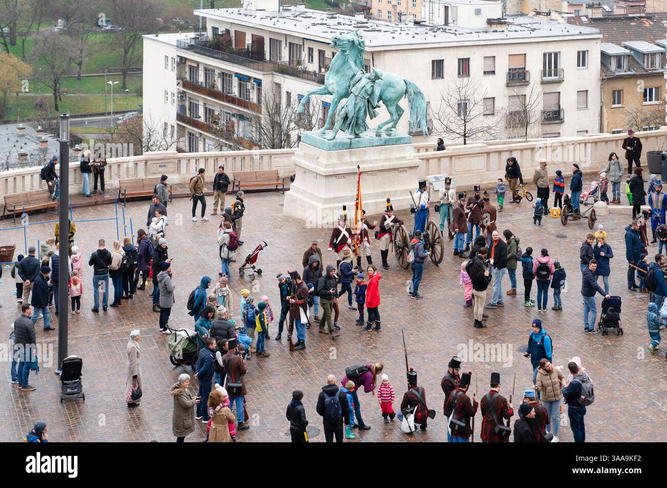Budapest, Hungary - March 15, 2025: Crowds of Hungarians and tourists celebrate the March 15 ...