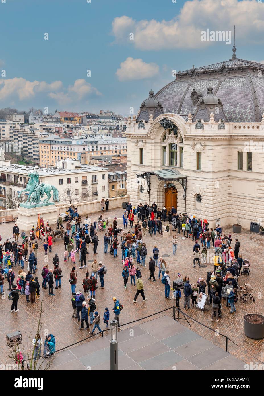 Budapest, Hungary - March 15, 2025: Crowds of Hungarians and tourists celebrate the March 15 ...