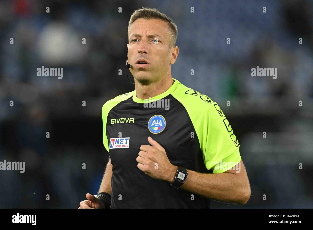 Roma, Italy, 31 March 2025 The refereee Davide Massa warm up before the ...