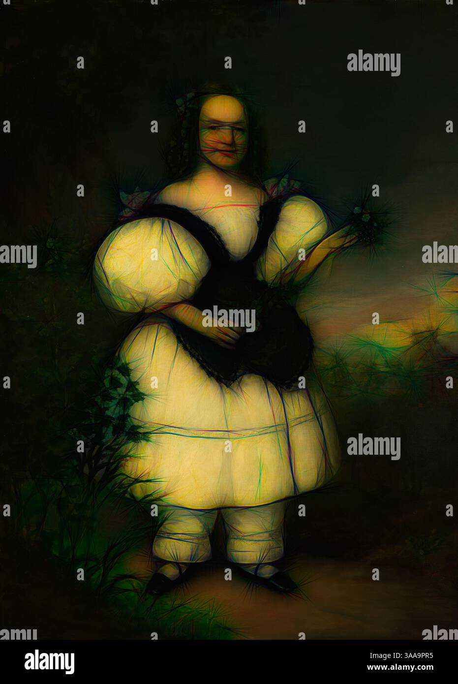 A figure stands gracefully, adorned in a voluminous white dress with ...