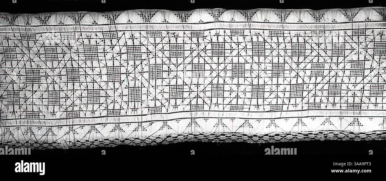 An intricate lace fabric featuring a series of elaborate geometric ...