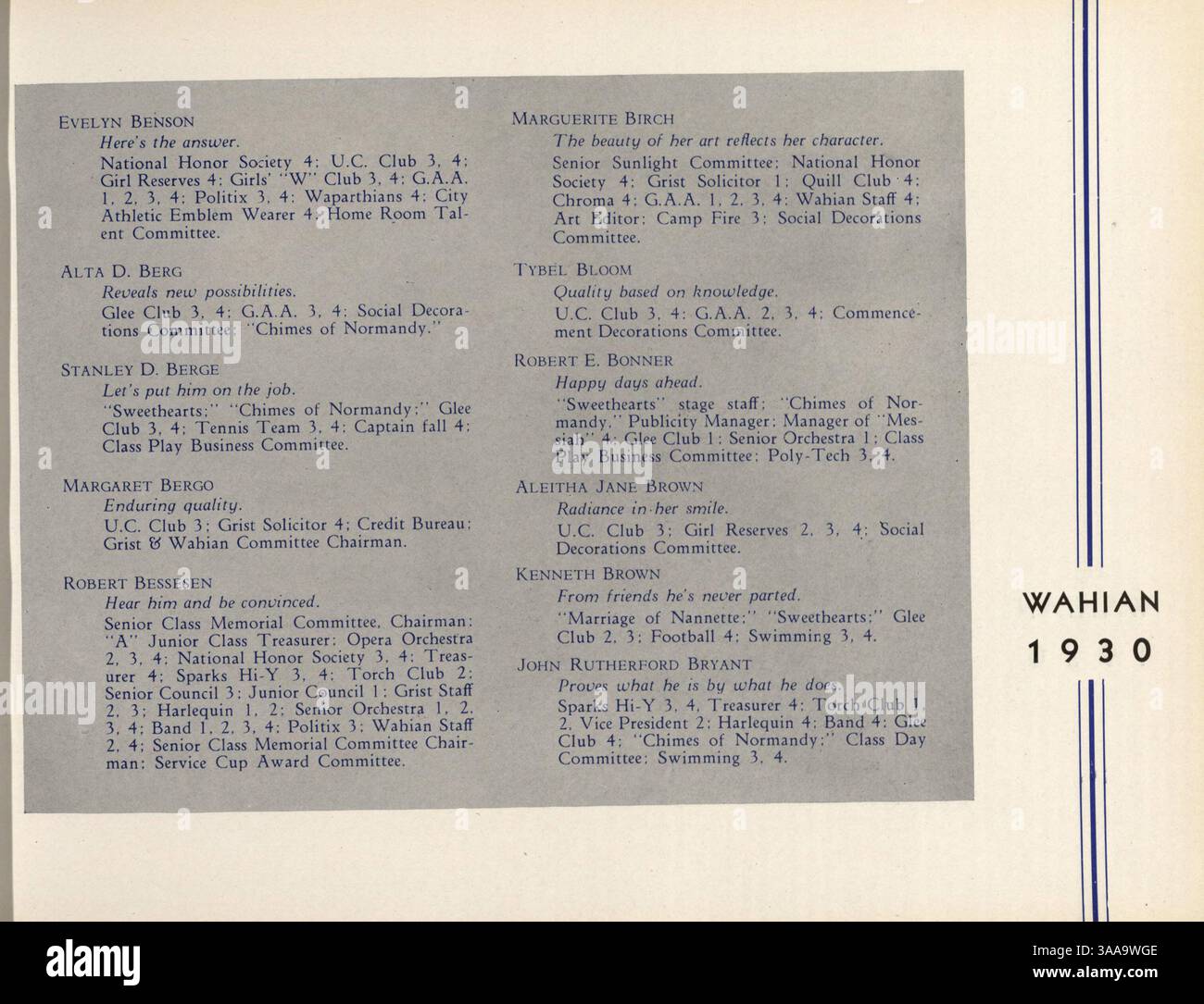 The 1930 yearbook from washburn high school hi-res stock photography ...
