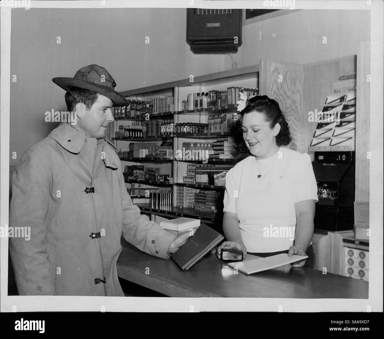 Marine Corporal W.L. Phillips shops at a post exchange in preparation ...