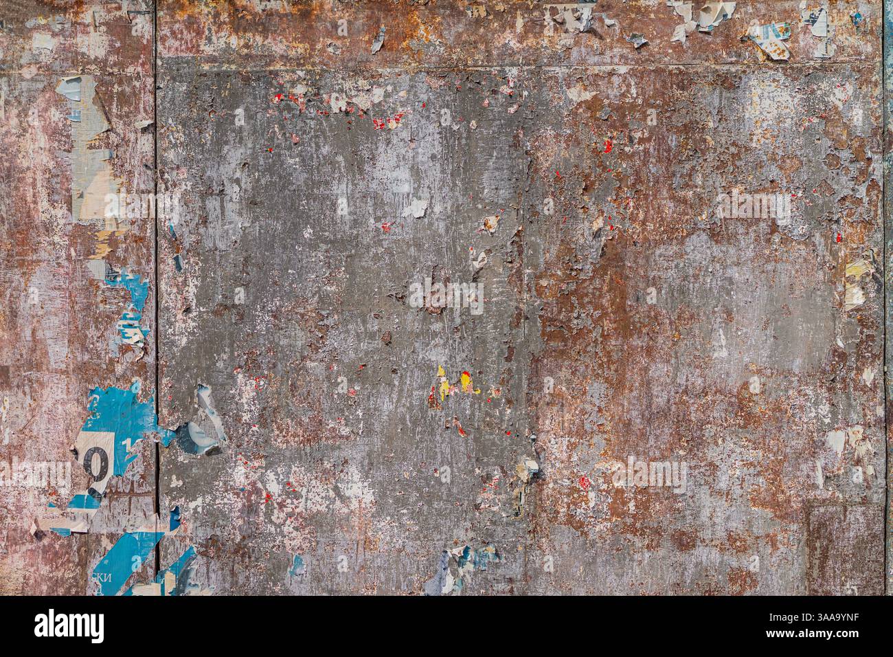 Texture of old, weathered wall with layers of paint, rust, remnants of ...
