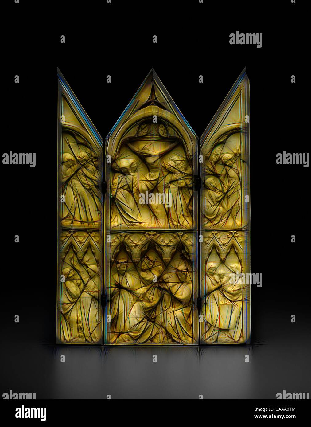 An intricately carved altarpiece featuring detailed figures in ...