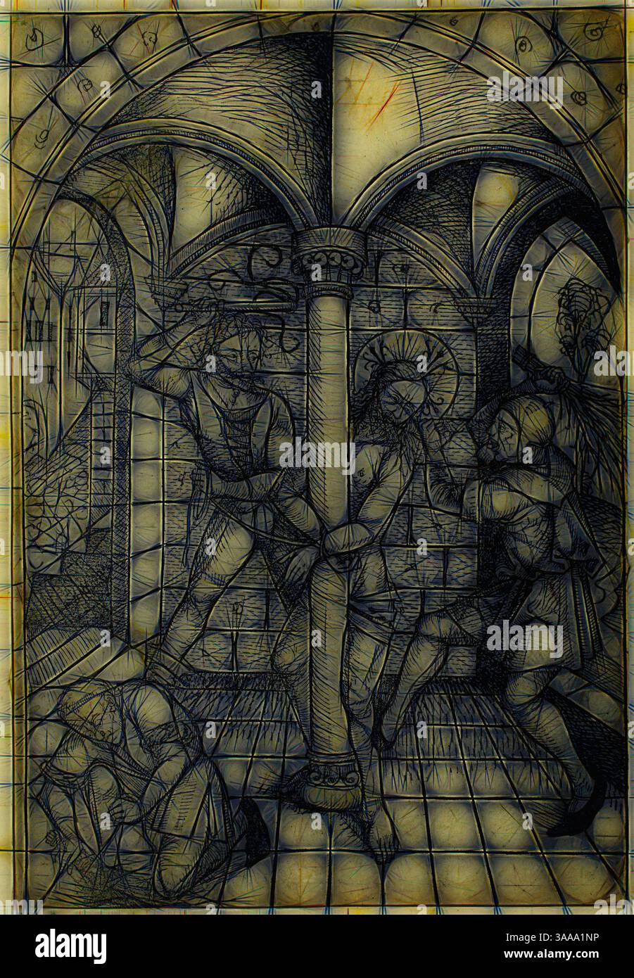 A medieval scene featuring a dramatic interaction between two figures ...
