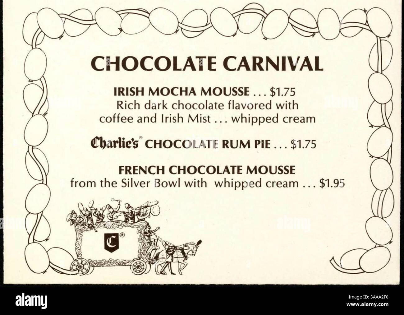 This 1982 tent card from Charlie's Cafe Exceptionale promotes a ...