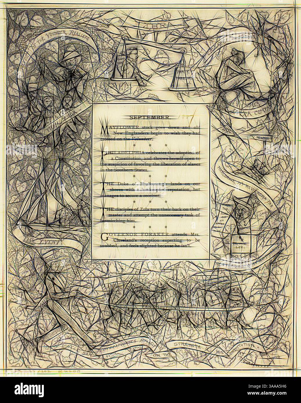 An intricate border surrounds a central poem titled "September ...