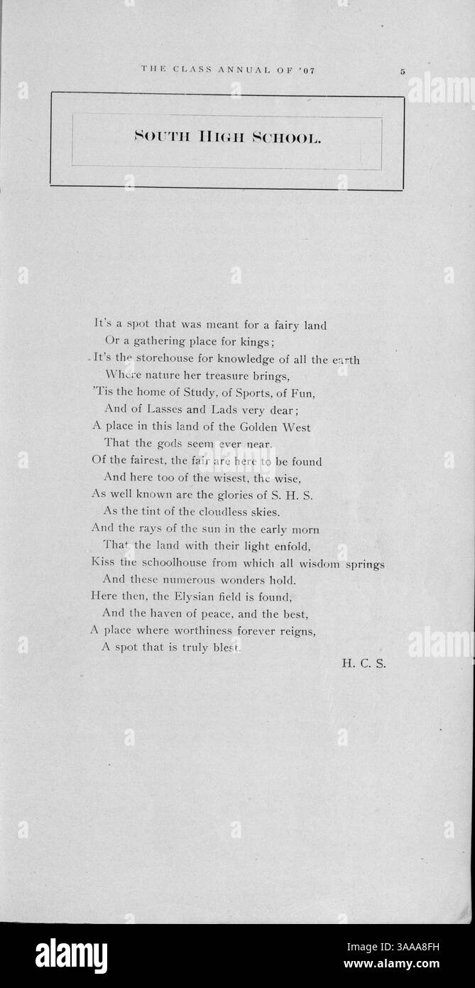 This 1907 yearbook from South High School documents the 1906-1907 ...