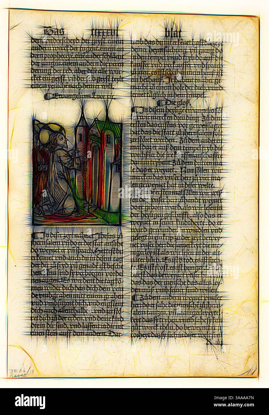 An ancient manuscript pages featuring intricate, stylized lettering ...