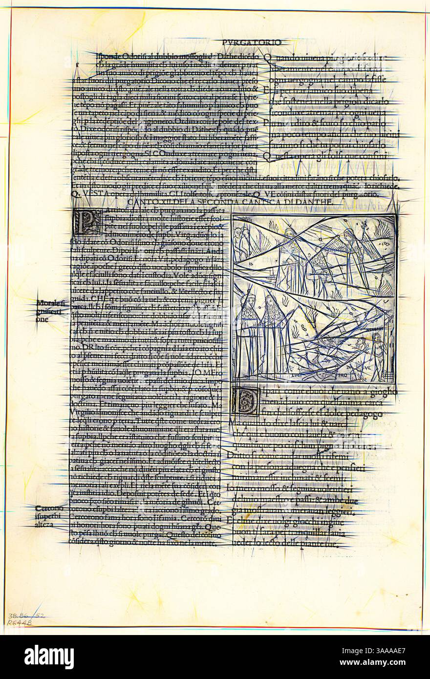 An ancient manuscript features intricate text and illustrations ...