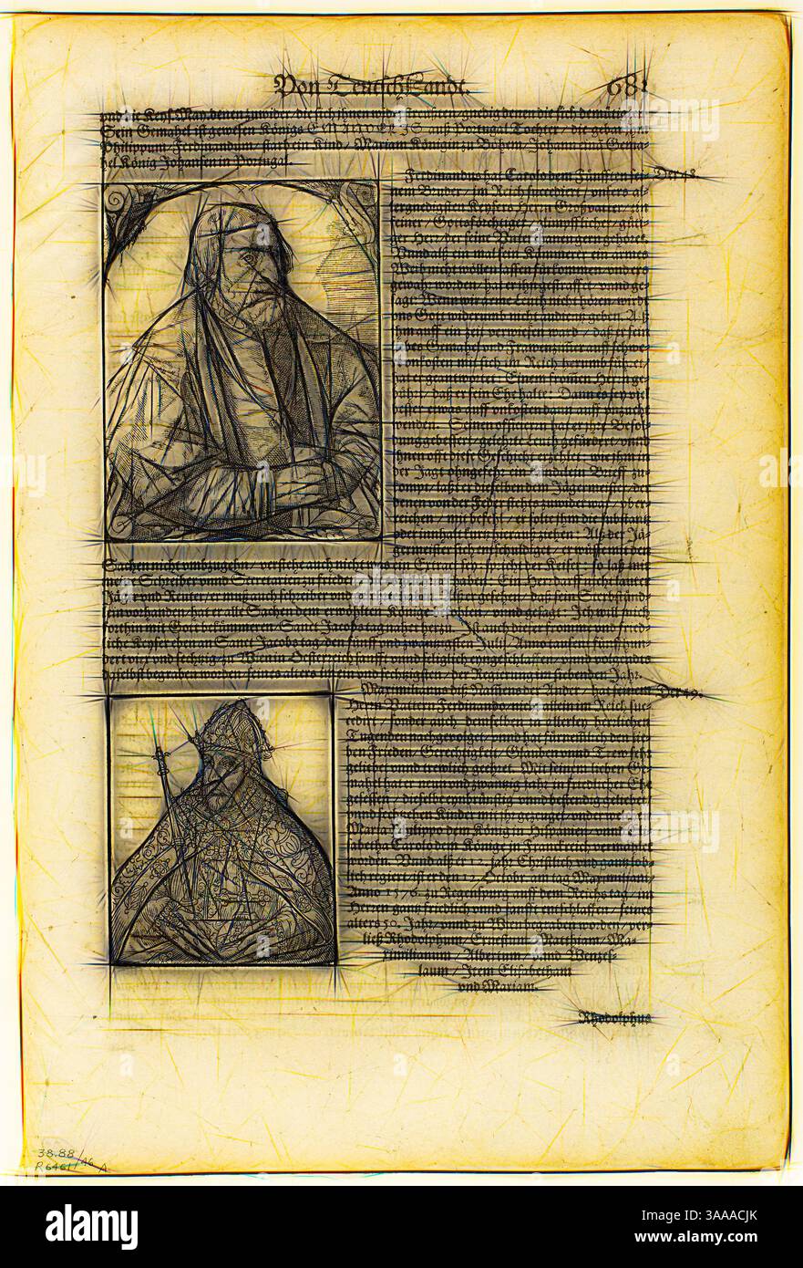 A historical manuscript featuring intricate illustrations of two ...